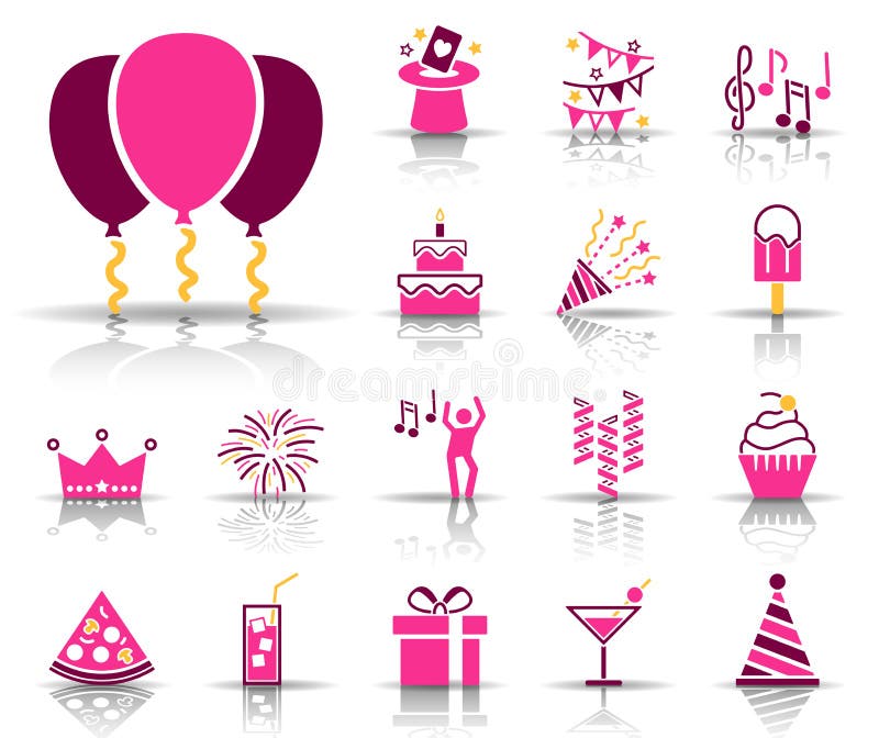 Birthday icon set stock vector. Illustration of pizza - 140363790