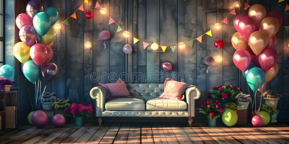 Birthday Interior Wall Background Stock Illustration - Illustration of ...