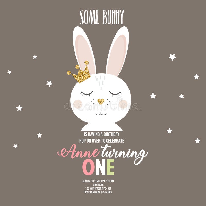 Birthday Invitation with Cute Bunny Stock Vector - Illustration of card ...