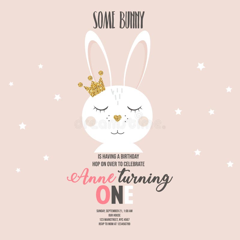 Birthday Invitation with Cute Bunny Stock Vector - Illustration of ...