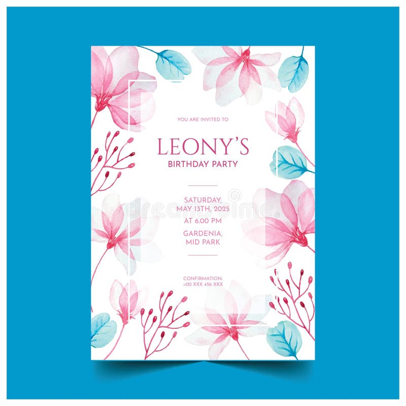 Birthday Invitation Template with Different Coloruful Flowers Vector ...