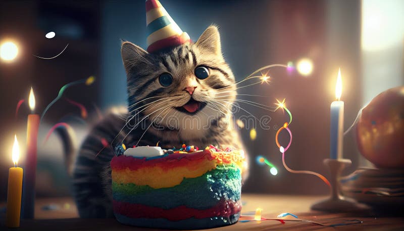 Birthday of kitten stock illustration. Illustration of celebration ...