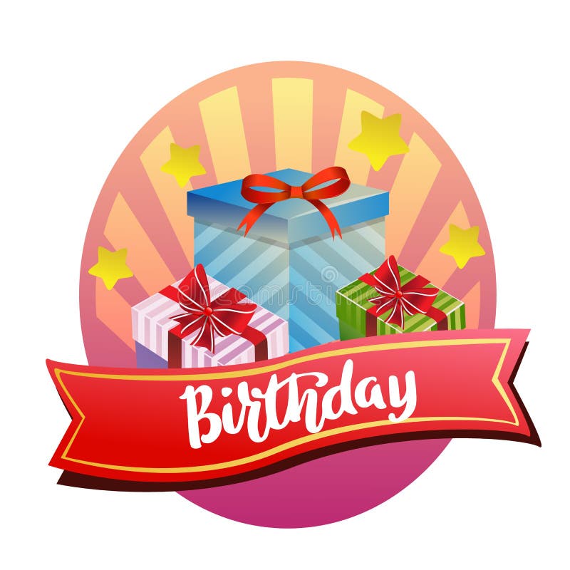 Birthday Label Template with Gift Box Stock Vector - Illustration of ...