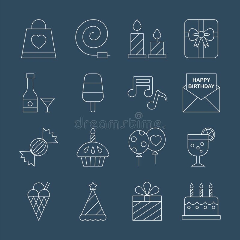 Birthday line icon set stock vector. Illustration of flat - 51813506