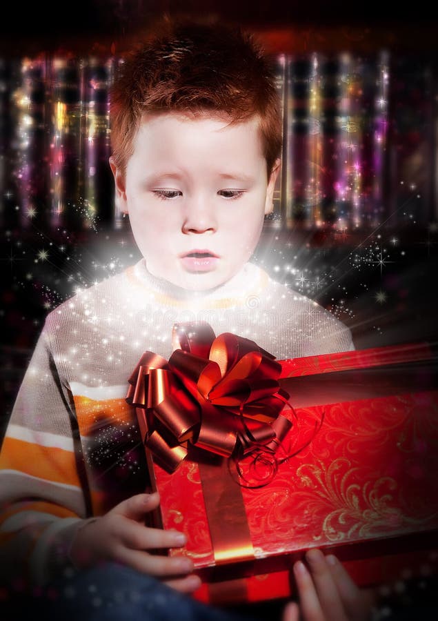 Birthday - Lovely Excited Little Kid Look into Box Stock Image - Image ...