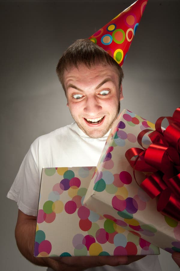 Surprised Young Man Opening Exciting Box Stock Image - Image of look ...