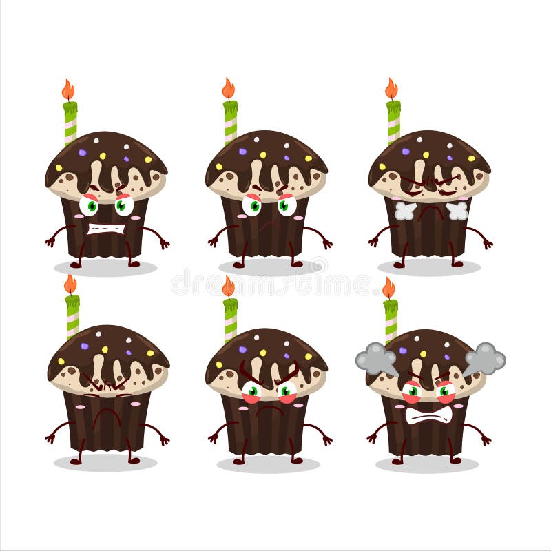 Birthday Muffin Cartoon Character with Various Angry Expressions Stock ...