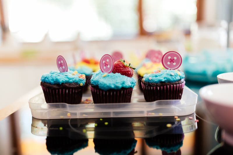 Birthday Muffins Decorated by Child Stock Photo - Image of gourmet ...