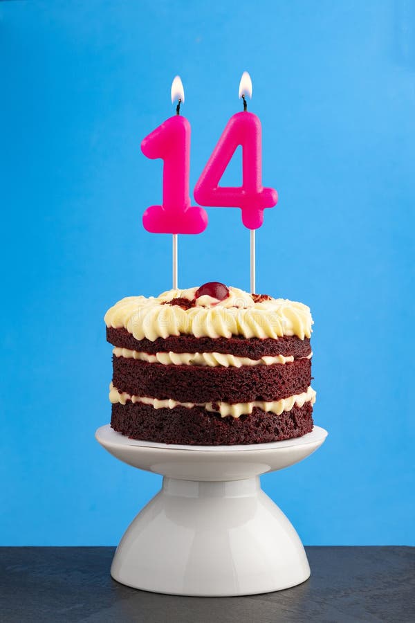 Birthday Number 14 - Candle with Red Velvet Cake Stock Image - Image of ...
