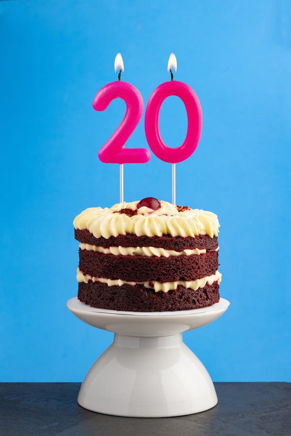 Birthday Number 20 - Candle with Red Velvet Cake Stock Photo - Image of ...