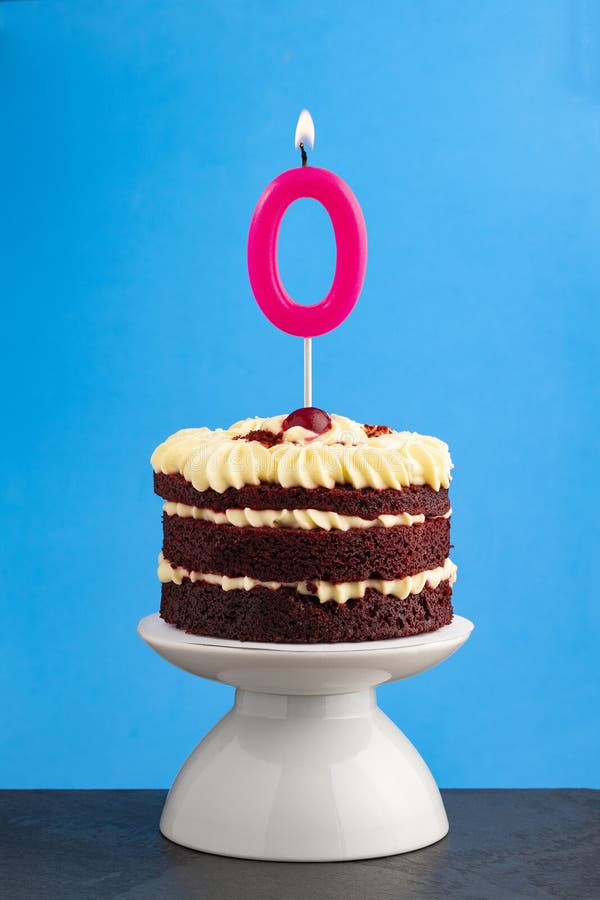 Birthday Number 0 - Candle with Red Velvet Cake Stock Photo - Image of ...