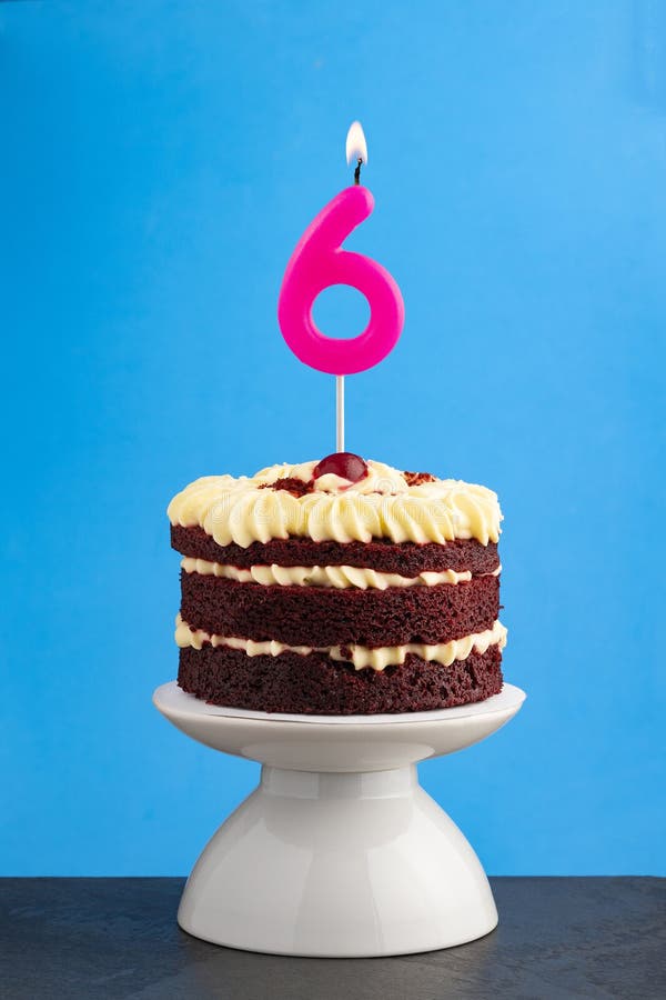 Birthday Number 6 - Candle with Red Velvet Cake Stock Photo - Image of ...
