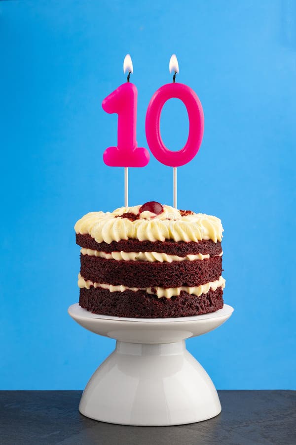 Birthday Number 10 - Candle with Red Velvet Cake Stock Photo - Image of ...