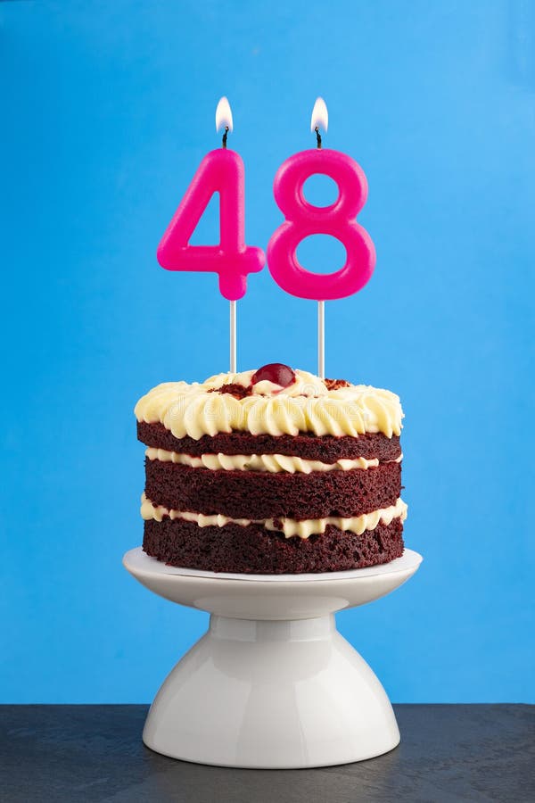 Birthday Number 48 - Candle with Red Velvet Cake Stock Image - Image of ...