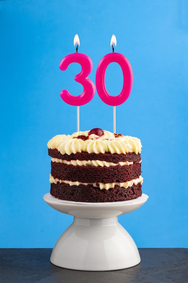 Birthday Number 30 - Candle with Red Velvet Cake Stock Image - Image of ...