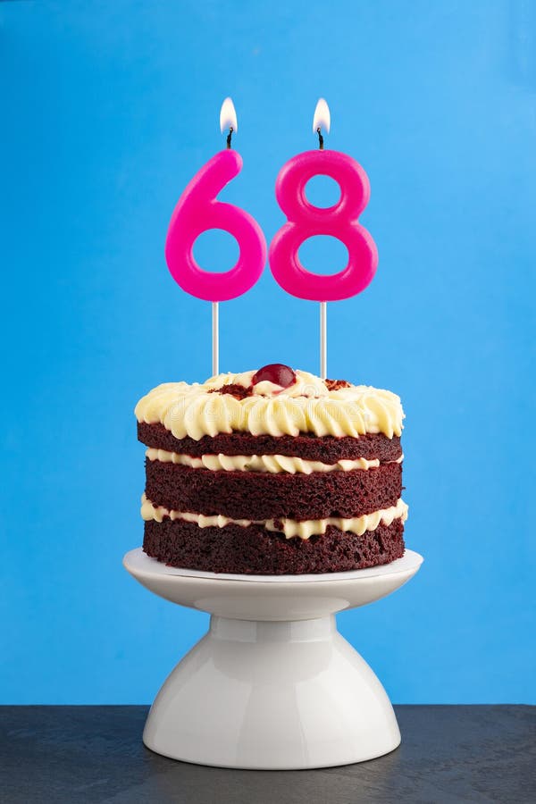 Birthday Number 68 - Candle with Red Velvet Cake Stock Photo - Image of ...