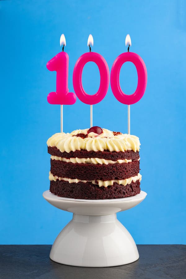 Birthday Number 100 - Candle with Red Velvet Cake Stock Image - Image ...