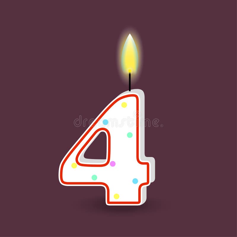 Birthday Number Four, Candle with Fire. 3D Number 4. Vector ...