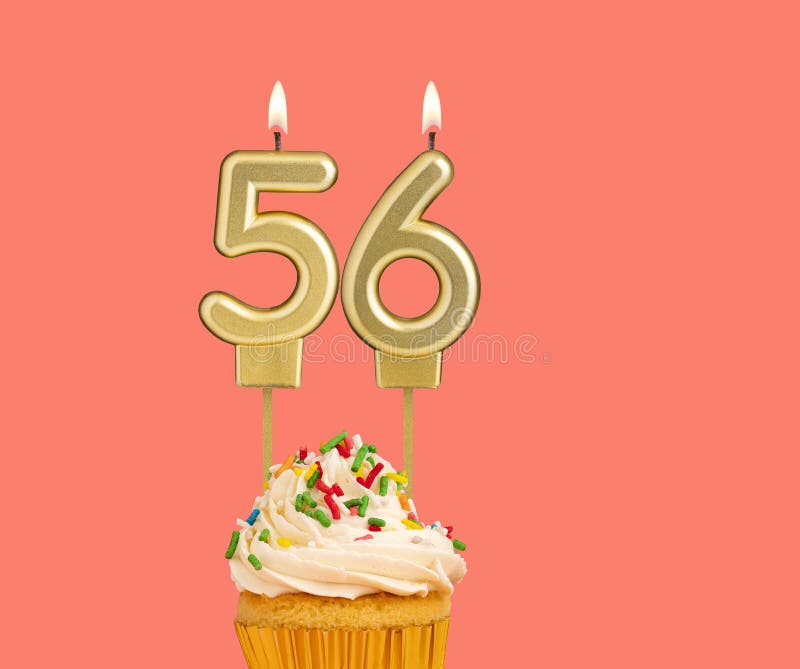 Birthday Number 56 - Golden Candle with Cupcake Stock Image - Image of ...