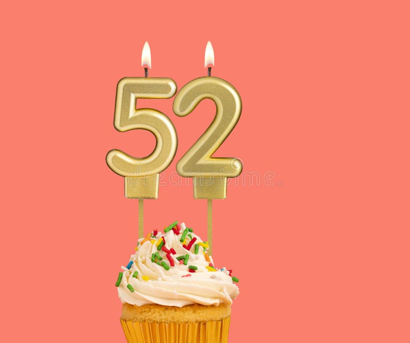 Birthday Number 52 - Golden Candle with Cupcake Stock Image - Image of ...