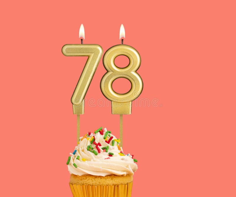 Birthday Number 78 - Golden Candle with Cupcake Stock Image - Image of ...