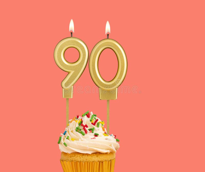 Birthday Number 90 - Golden Candle with Cupcake Stock Illustration ...