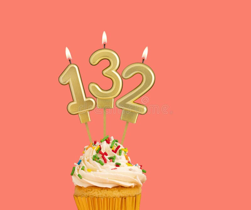 Birthday Number 132 - Golden Candle with Cupcake Stock Illustration ...