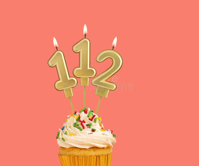 Birthday Number 112 - Golden Candle with Cupcake Stock Illustration ...