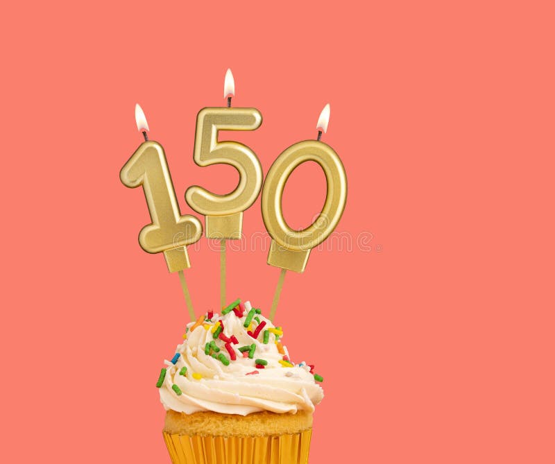 Birthday Number 150 - Golden Candle with Cupcake Stock Illustration ...