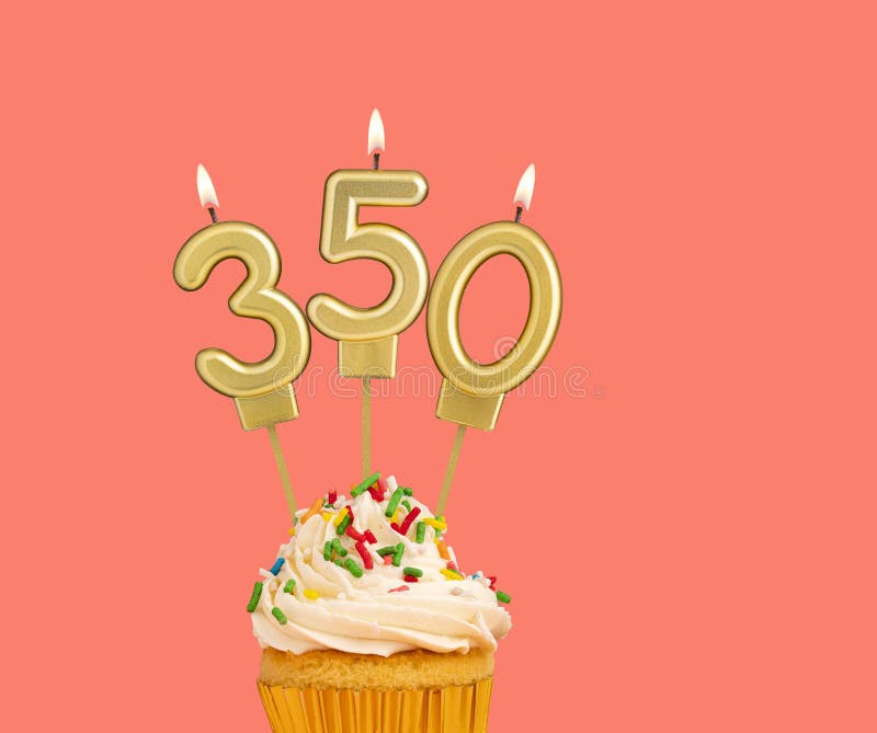 Birthday Number 350 - Golden Candle with Cupcake Stock Photo - Image of ...