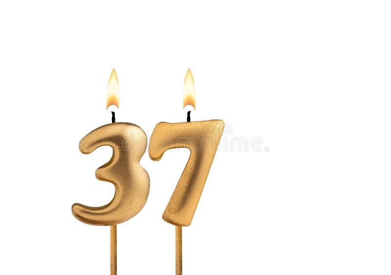 Birthday Number 37 - Golden Candle on White Background Stock Photo ...
