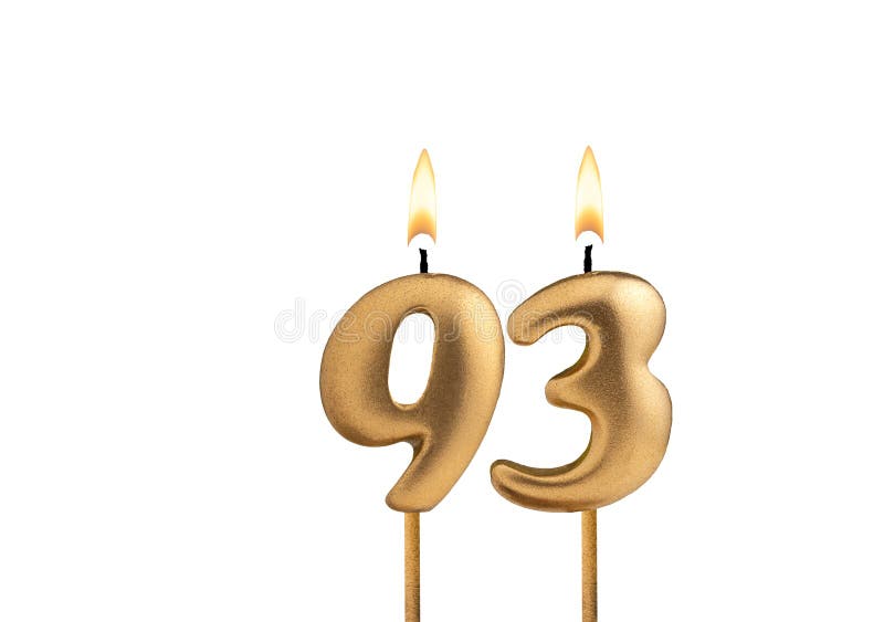 Birthday Number 93 - Golden Candle on White Background Stock ...