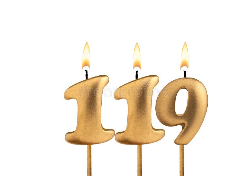 Birthday Number 119 - Golden Candle on White Background Stock Image ...