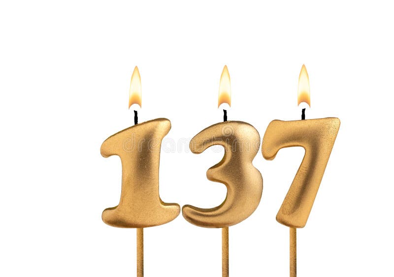 Birthday Number 137 - Golden Candle on White Background Stock Image ...