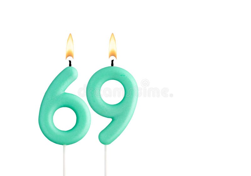 Birthday Number 69 - Green Birthday Candle on White Background Stock ...
