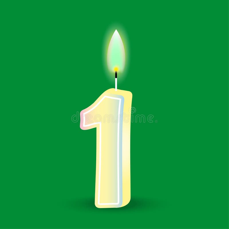 Birthday Number One, Candle with Fire. 3D Number 1. Vector Illustration ...