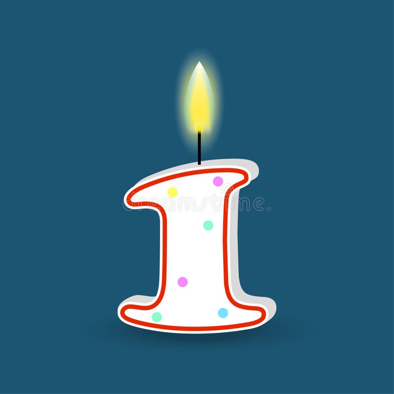 Birthday Number One, Candle with Fire. 3D Number 1. Vector Illustration ...