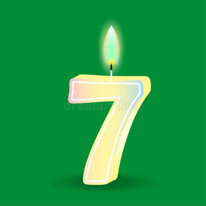 Birthday Number Seven, Candle with Fire. 3D Number 7. Vector ...