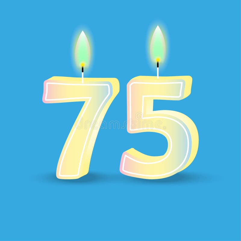 Birthday Number Seventy Five, Candle with Fire. 3D Number 75. Vector ...