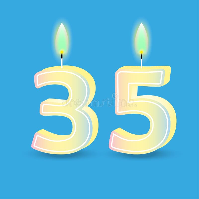 Birthday Number Thirty Five, Candle with Fire. 3D Number 35. Vector ...