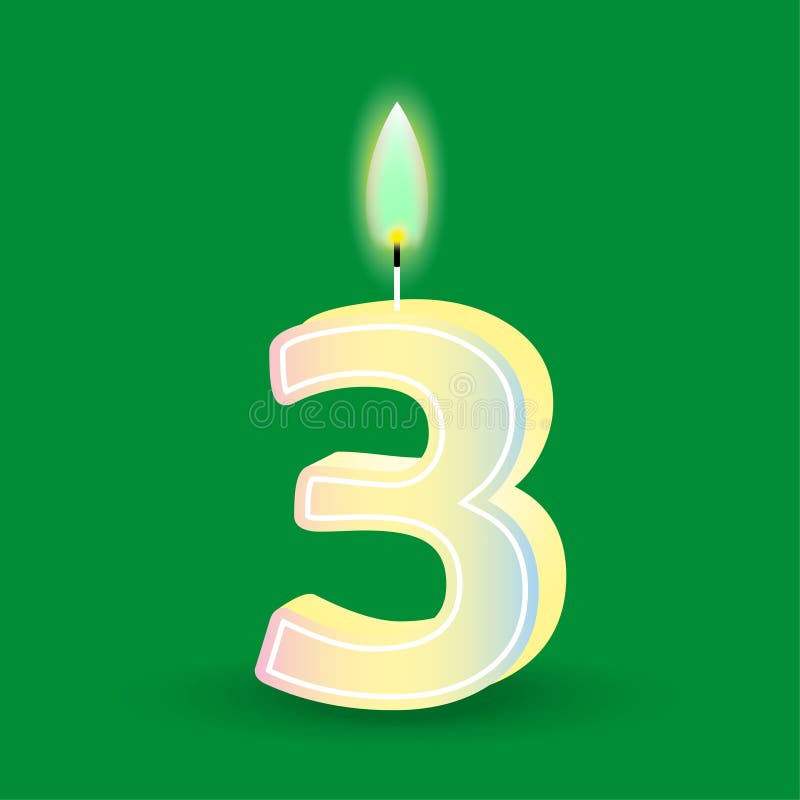Birthday Number Three, Candle with Fire. 3D Number 3. Vector ...