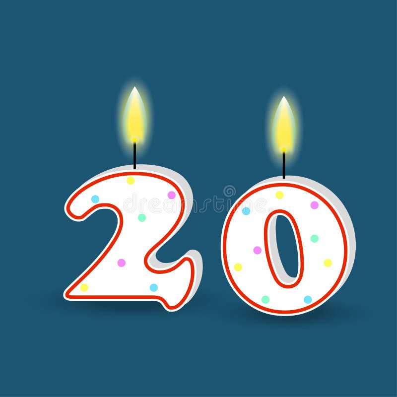 Birthday Number Twenty, Candle with Fire. 3D Number 20. Vector ...