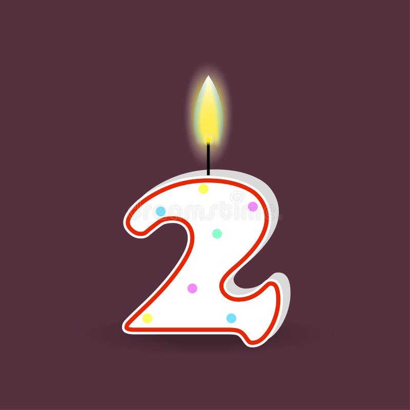 Birthday Number Two, Candle with Fire. 3D Number 2. Vector Illustration ...