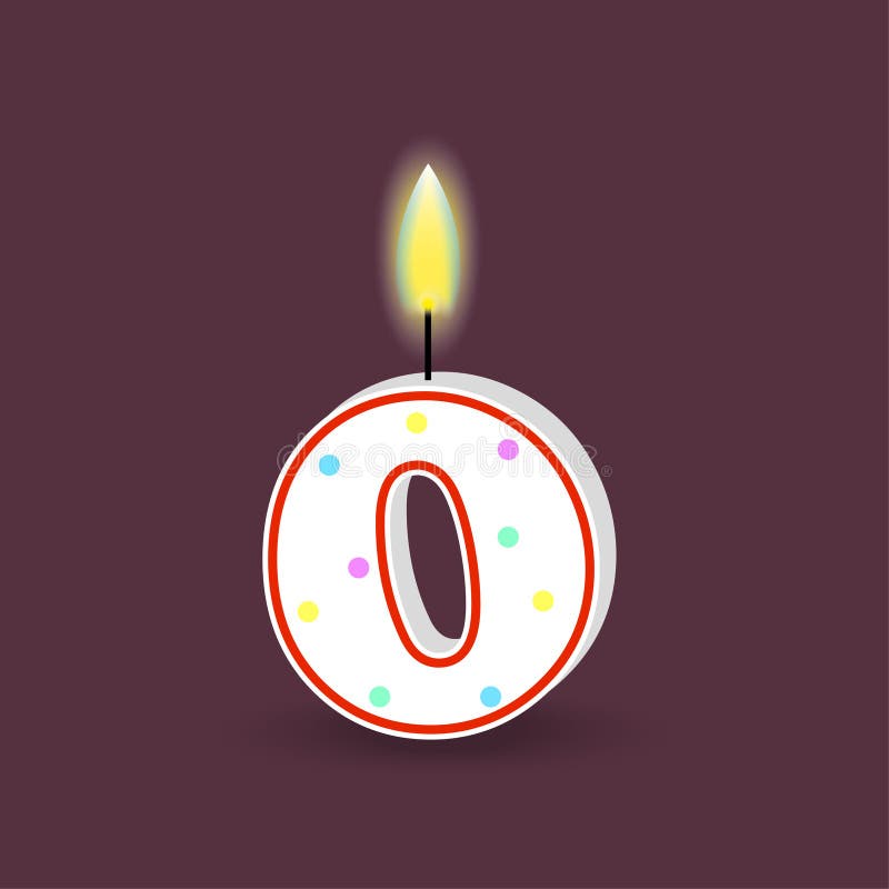Birthday Number Zero, Candle with Fire. 3D Number 0. Vector ...