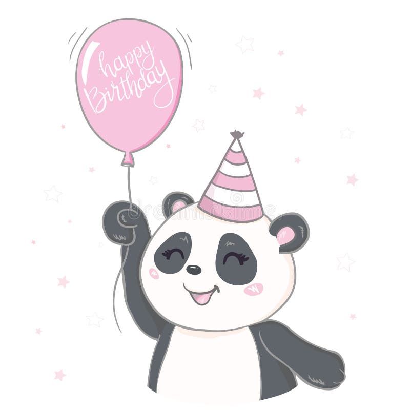 Birthday Panda with Gift Box and Balloon. Stock Vector - Illustration ...