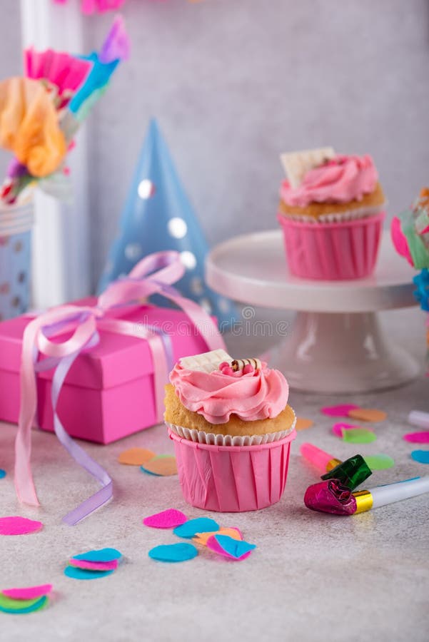 Birthday Partry Concept with Cupcake Stock Image - Image of kids, blue ...