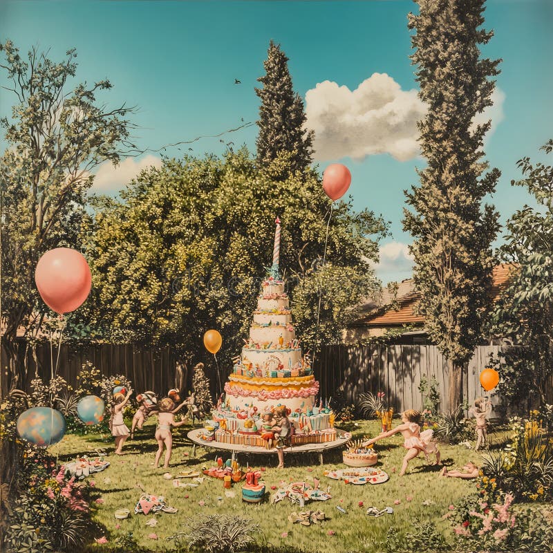 A Birthday Party in a Backyard Stock Photo - Image of claps, balloons ...