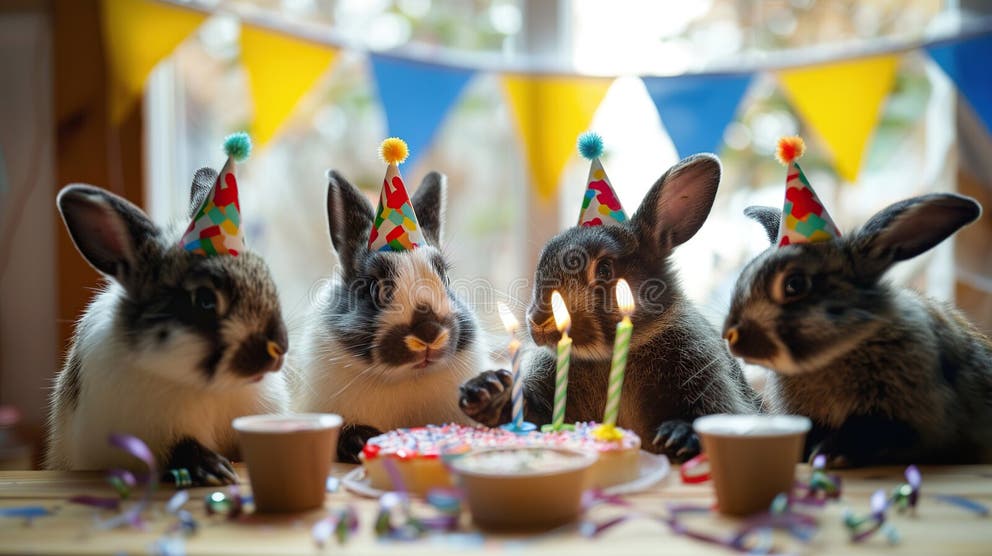 Birthday Party Bear Badger Rabbit Celebration . Generative Ai Stock ...