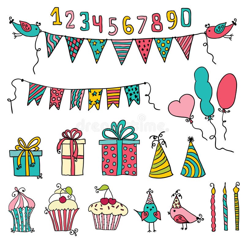 Birthday Party Design Elements Stock Vector - Illustration of child ...