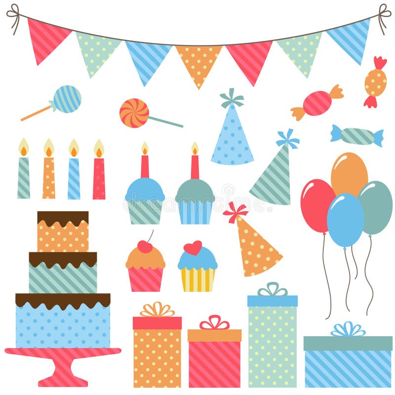 Birthday party elements stock vector. Illustration of baby - 56137799
